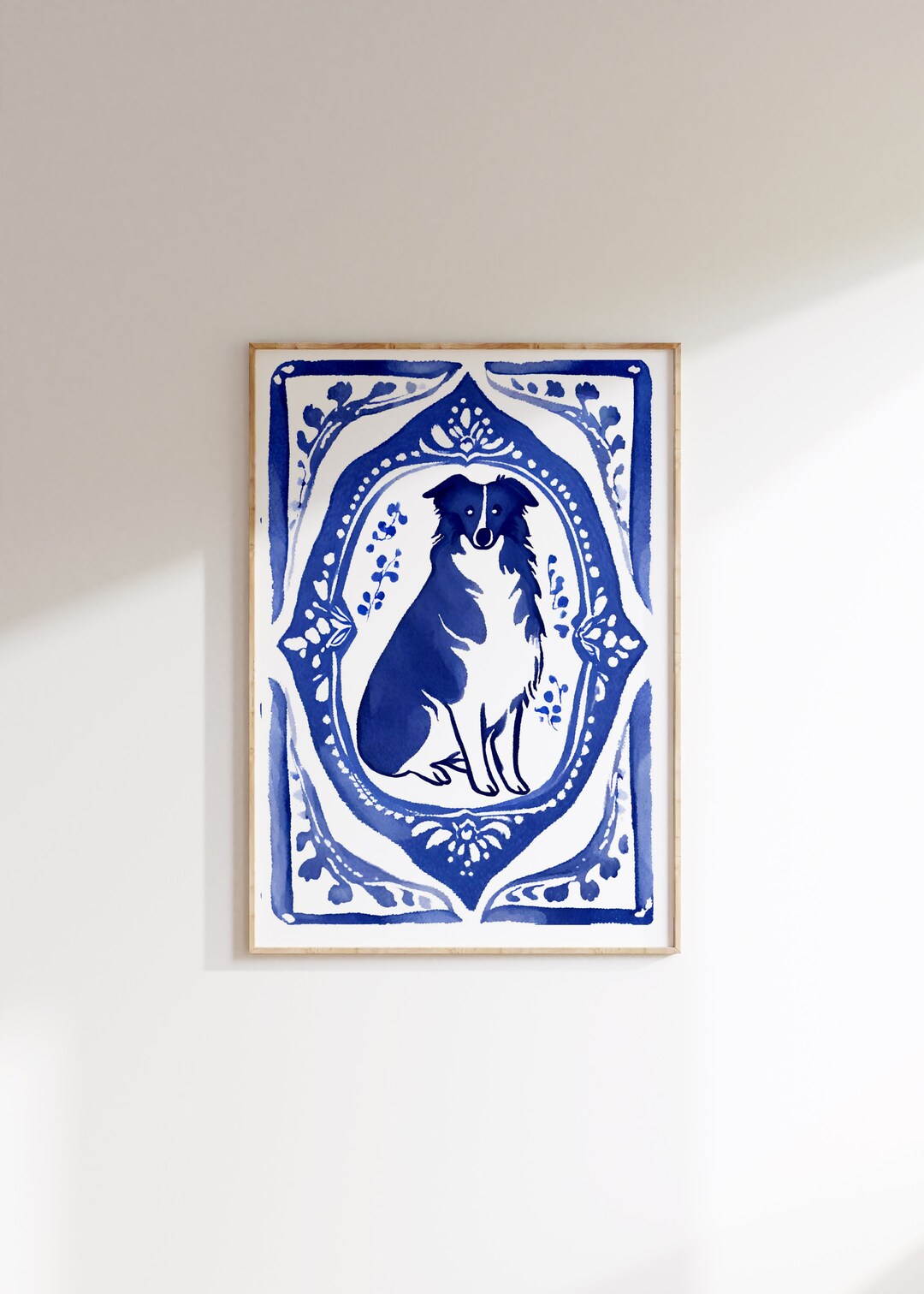 Blue Willow Border Collie Wall Art Dog Drawing Dog Portrait Coastal ...