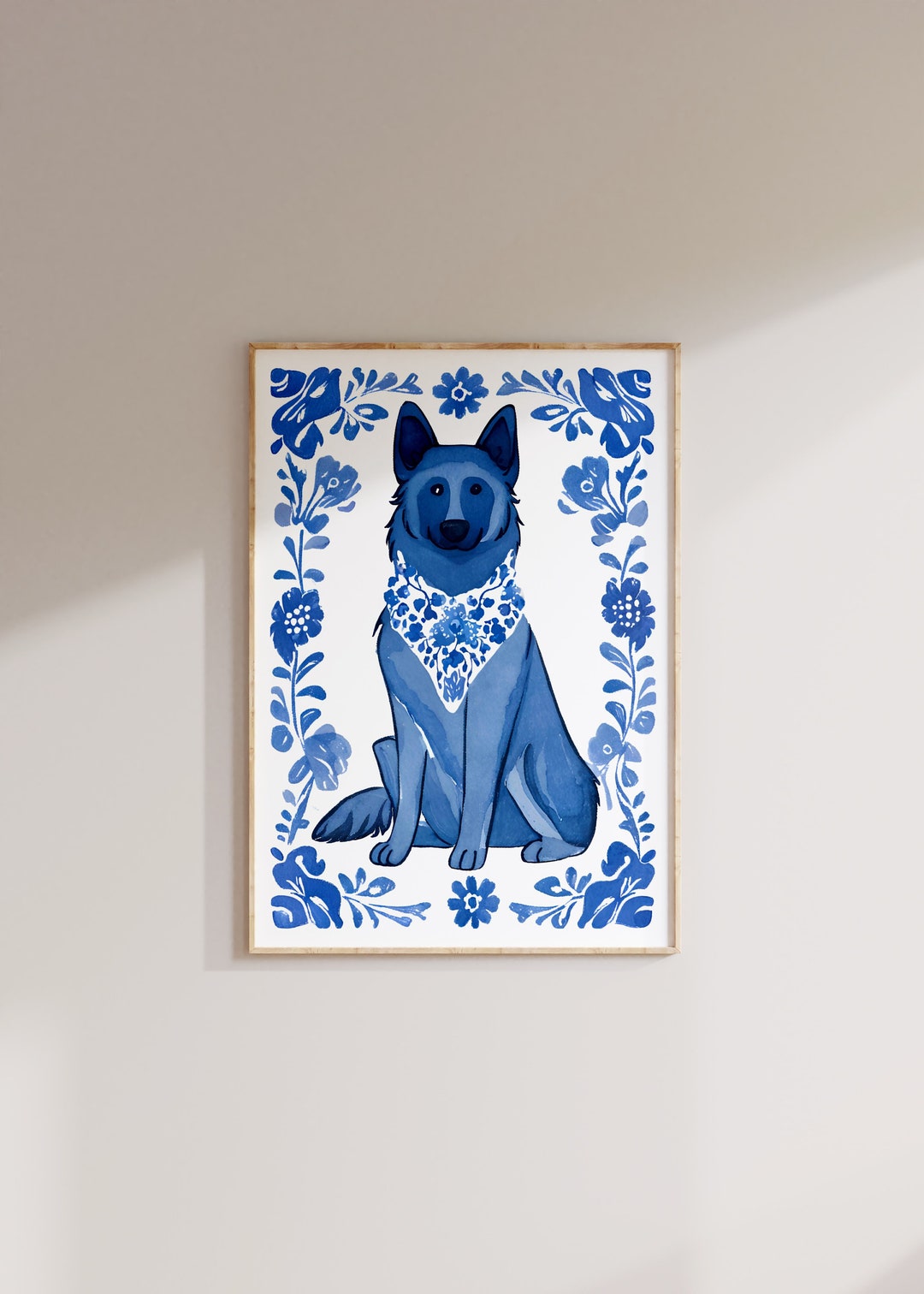 Blue Willow German Shepherd Watercolor Print: Coastal Dog Portrait ...