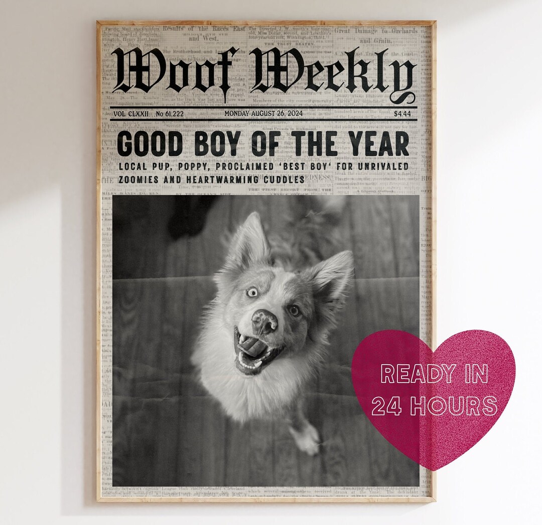 Custom Pet Newspaper Portrait: Personalized Dog Art (digital Print) - Etsy