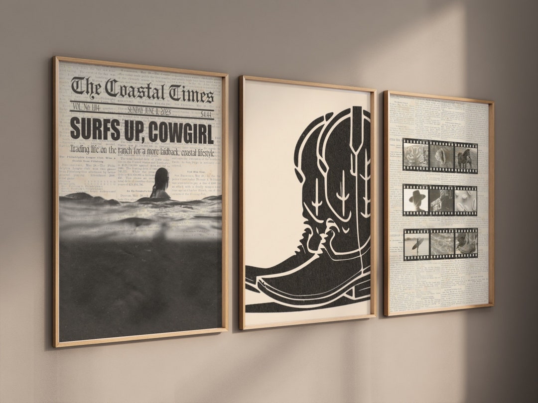 Coastal Cowgirl Newspaper Print Set: Western Wall Art (digital Download ...