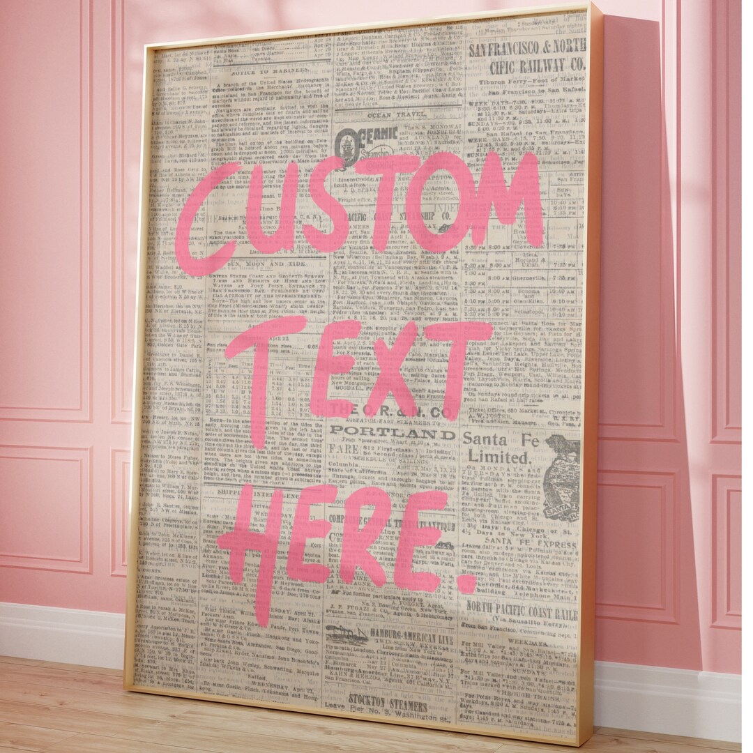Pink Newspaper Custom Text Print: Coastal Cowgirl Wall Art (digital ...