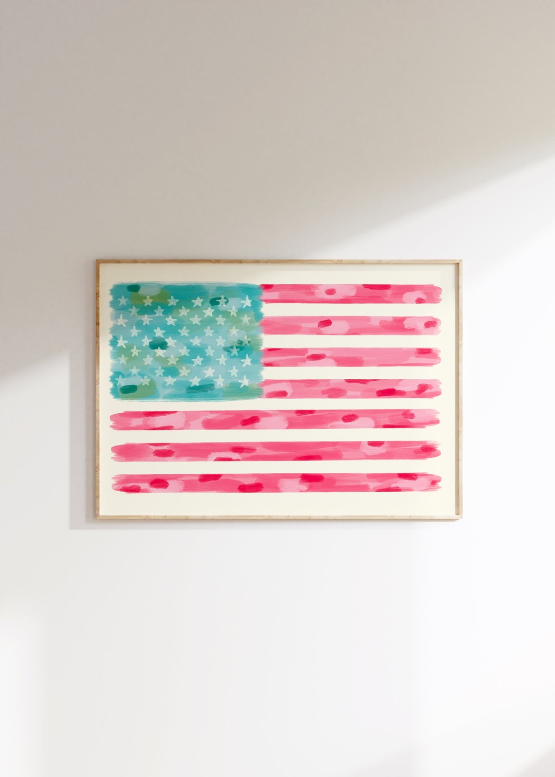 American Flag Print Preppy Wall Art Pink Coastal Granddaughter Decor ...
