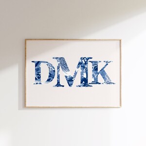 Custom Delft Blue Monogram Print Personalized Wall Art Coastal ...