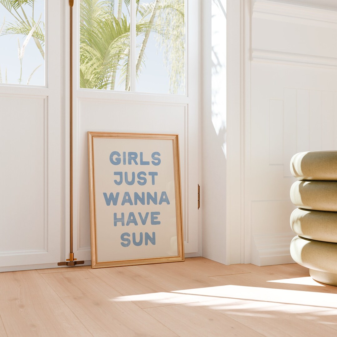 Girls Wanna Have Sun Print Blue Coastal Cowgirl Wall Art Poster Blue ...