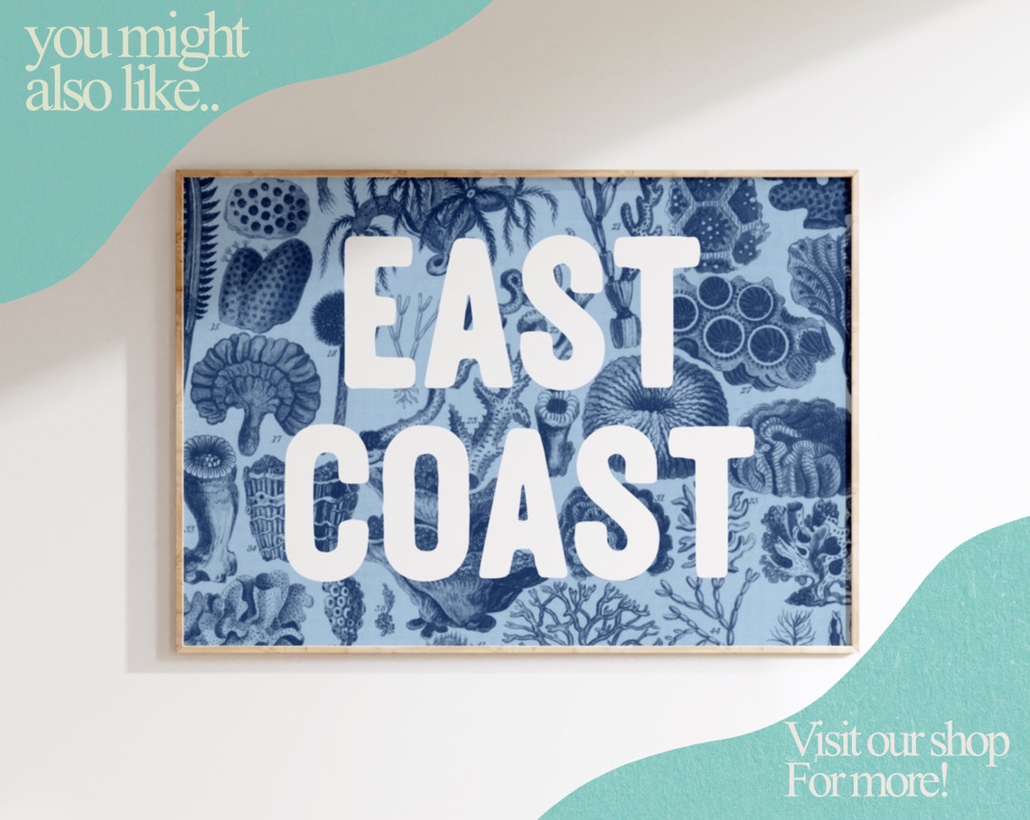 East Coast Print Coastal Cowgirl Decor Coastal Wall Art Blue Text ...