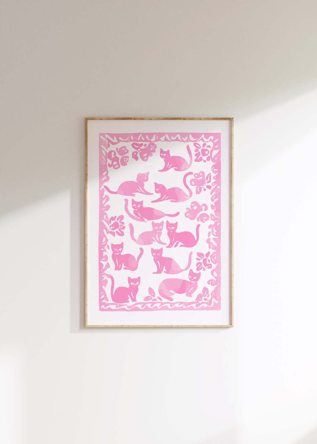 Pink Cat Print Cat Drawing Cat Portrait Coastal Granddaughter Room ...