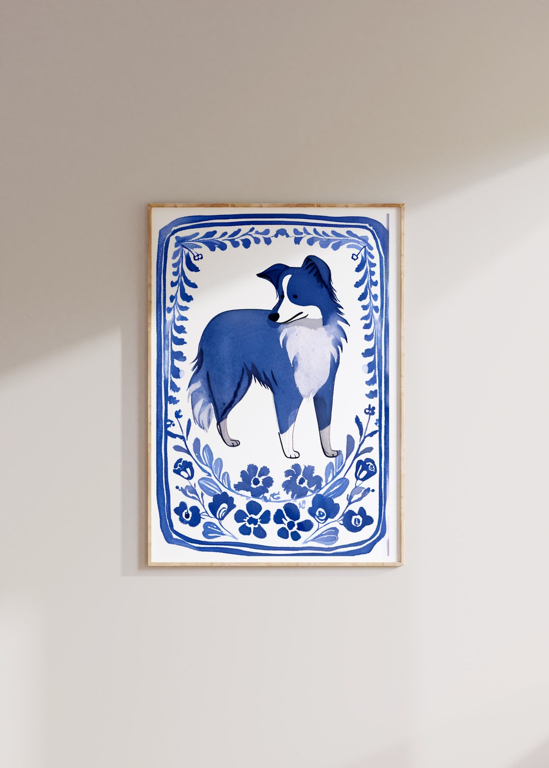 Blue Willow Border Collie Print Dog Drawing Dog Portrait Coastal ...