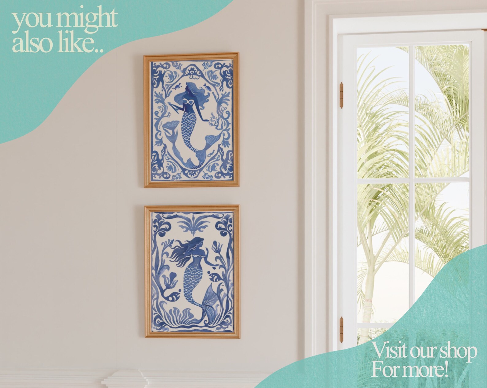 Custom Delft Blue Monogram Print: Pink Coastal Wall Art (digital ...