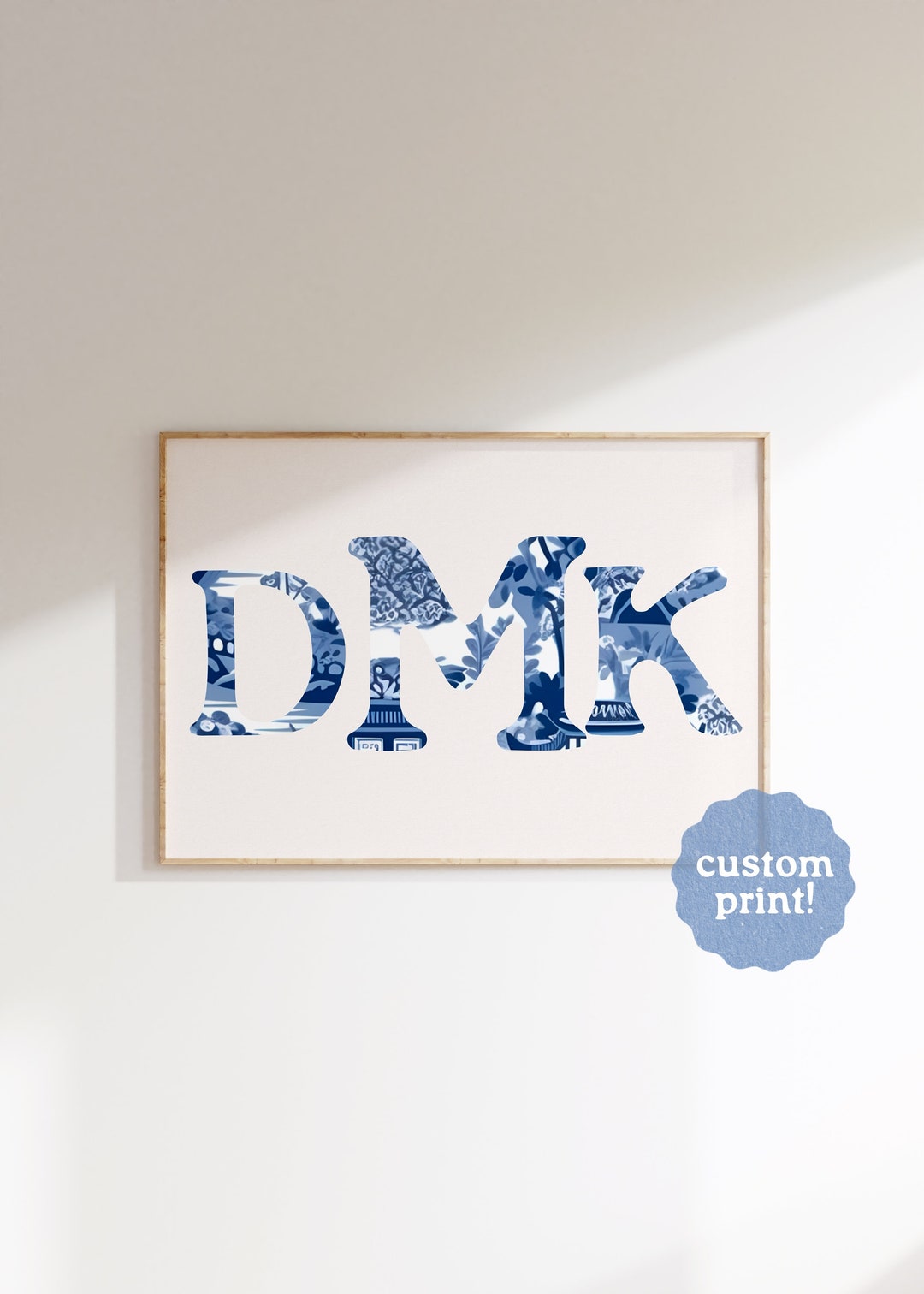 Custom Delft Blue Monogram Print Personalized Wall Art Coastal ...