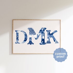 Custom Delft Blue Monogram Print Personalized Wall Art Coastal ...