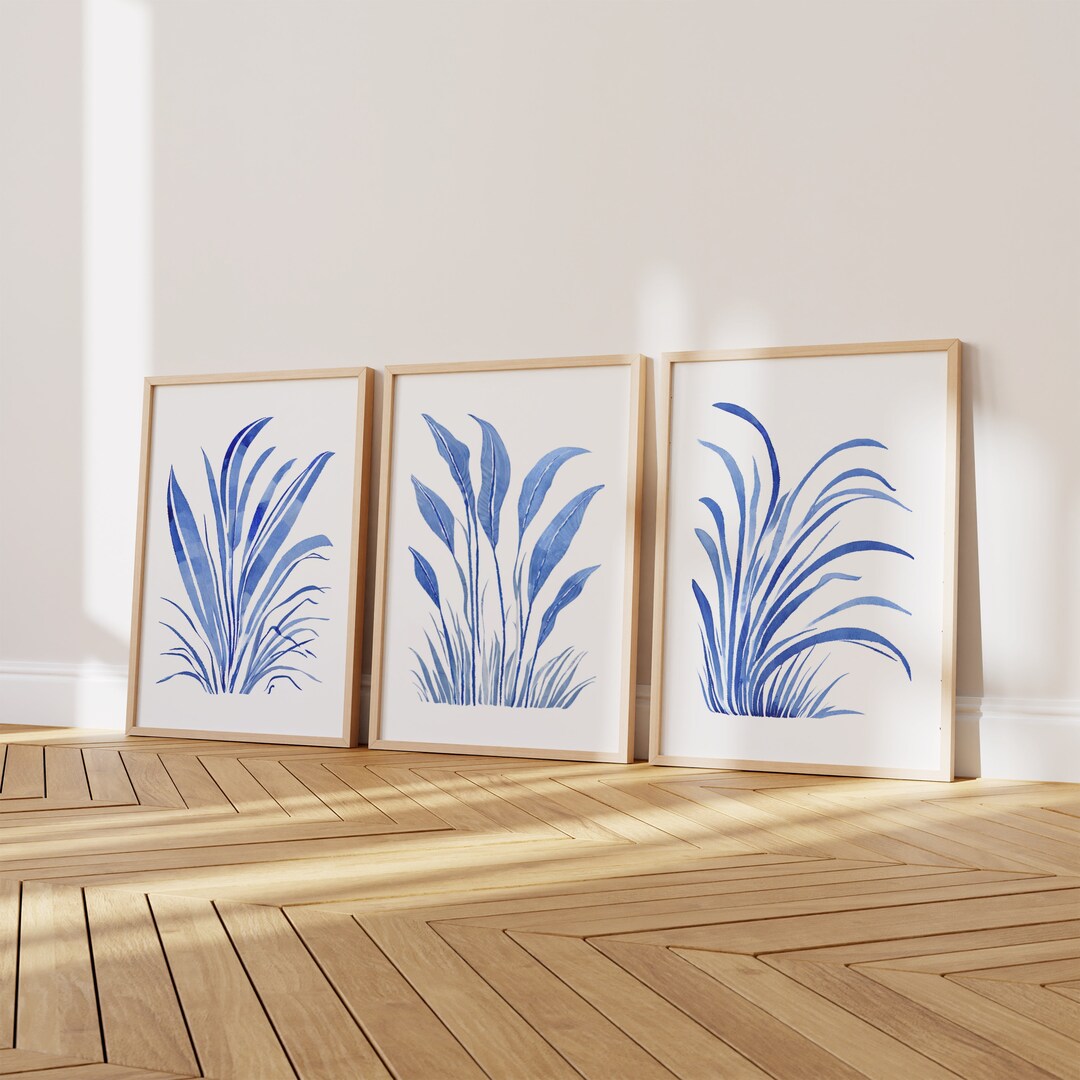 Blue Dune Grass Watercolor Print Set: Coastal Wall Art (digital Print ...