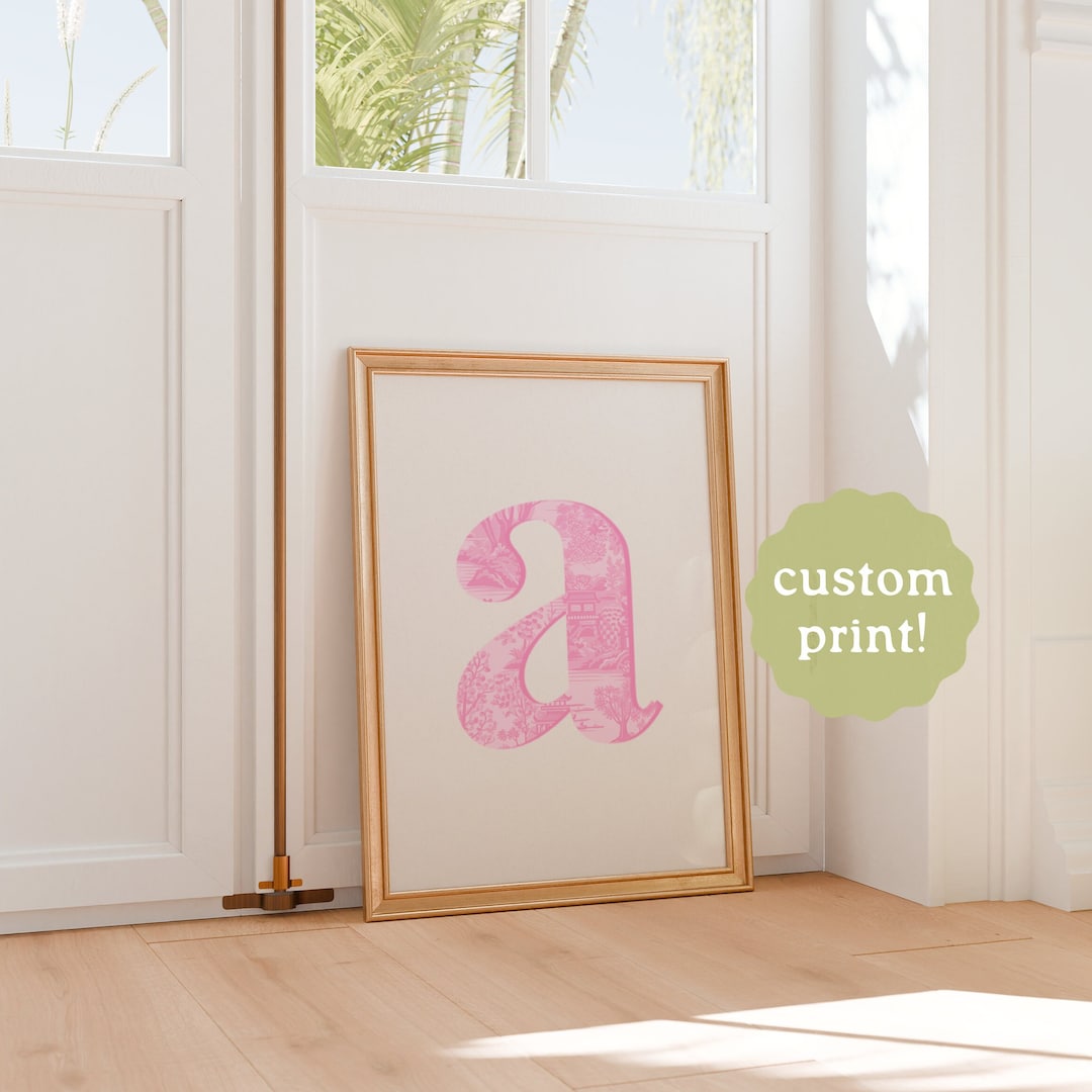 Custom Delft Blue Monogram Print: Pink Coastal Wall Art (digital ...