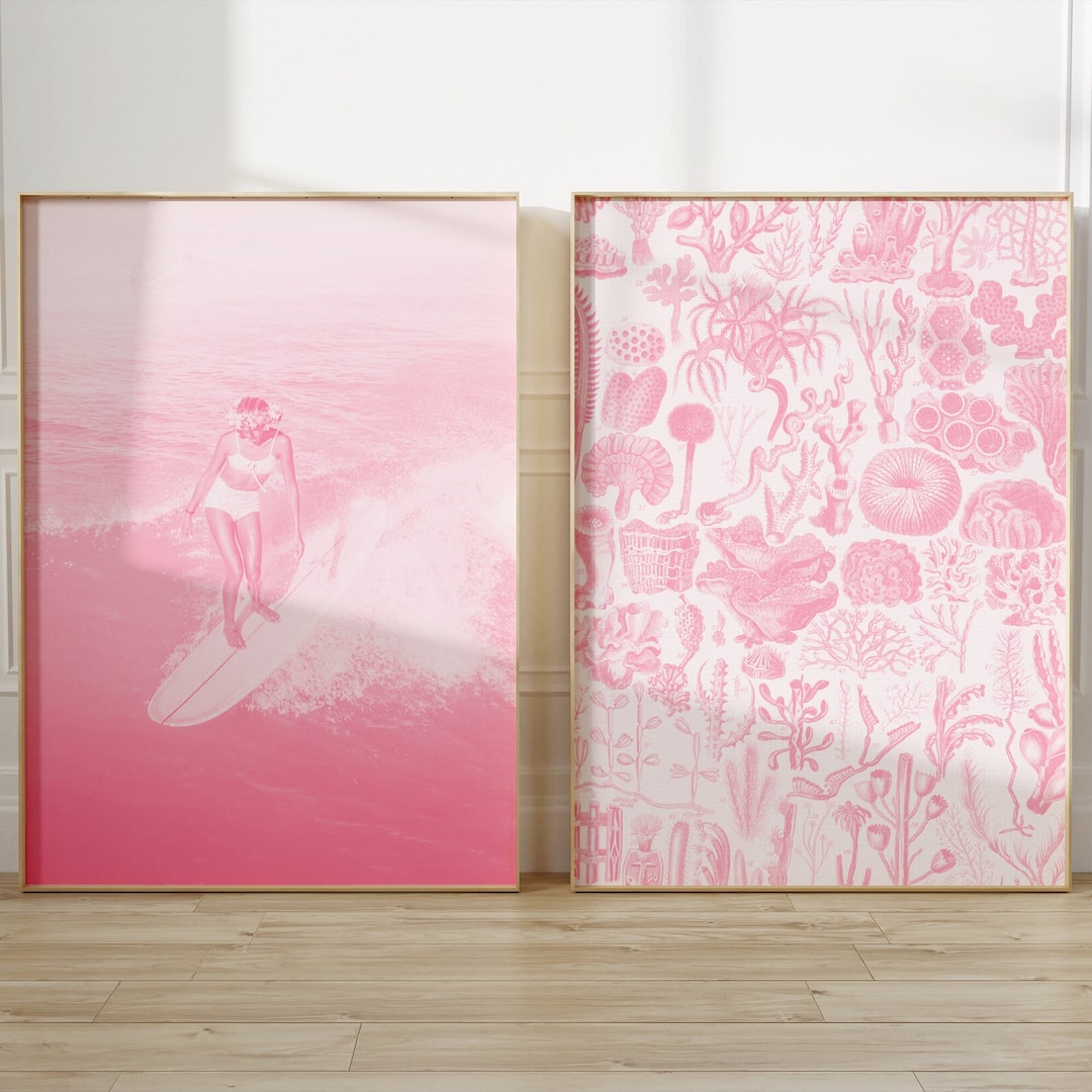 Coastal Pink Surfboard Wall Art Prints: Preppy Dorm Decor (digital ...