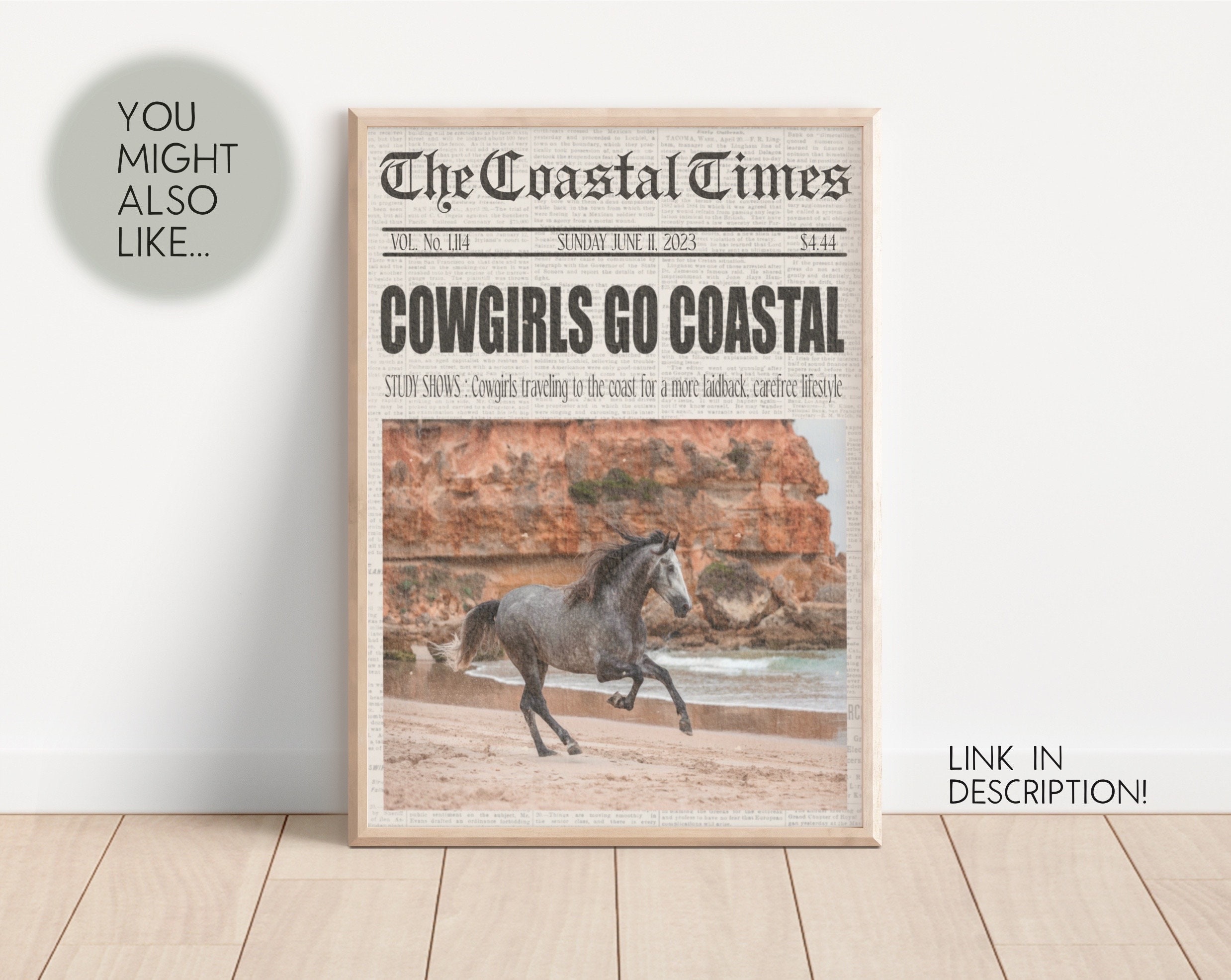 Coastal Cowgirl Newspaper Print Set: Western Wall Art (digital Download ...