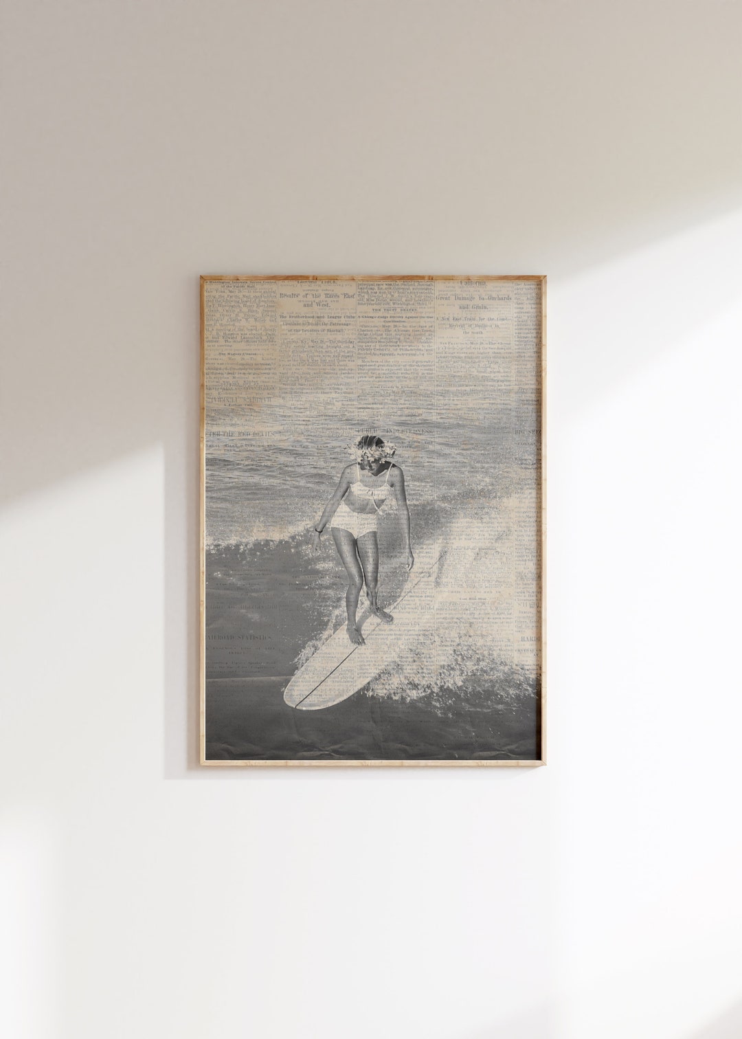 Surfboard Coastal Cowgirl Decor Newspaper Print Beachy Wall Art ...