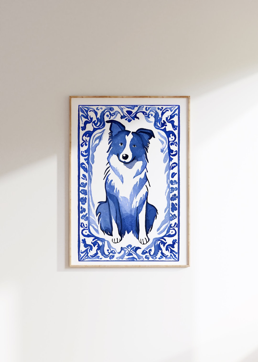 Blue Willow Border Collie Wall Art Dog Drawing Dog Portrait Coastal ...