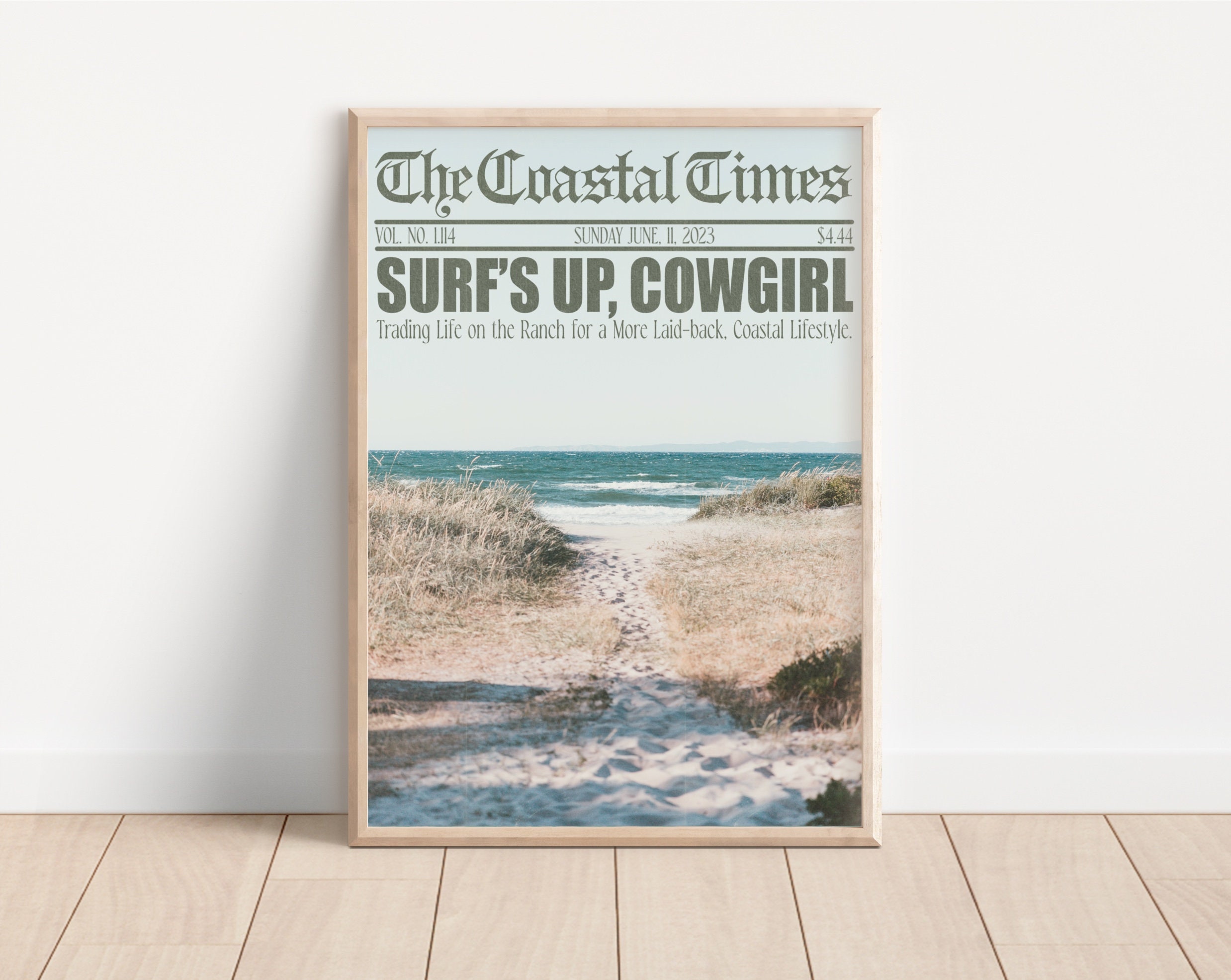 Coastal Cowgirl Newspaper Print Set: Beachy Western Art (digital ...
