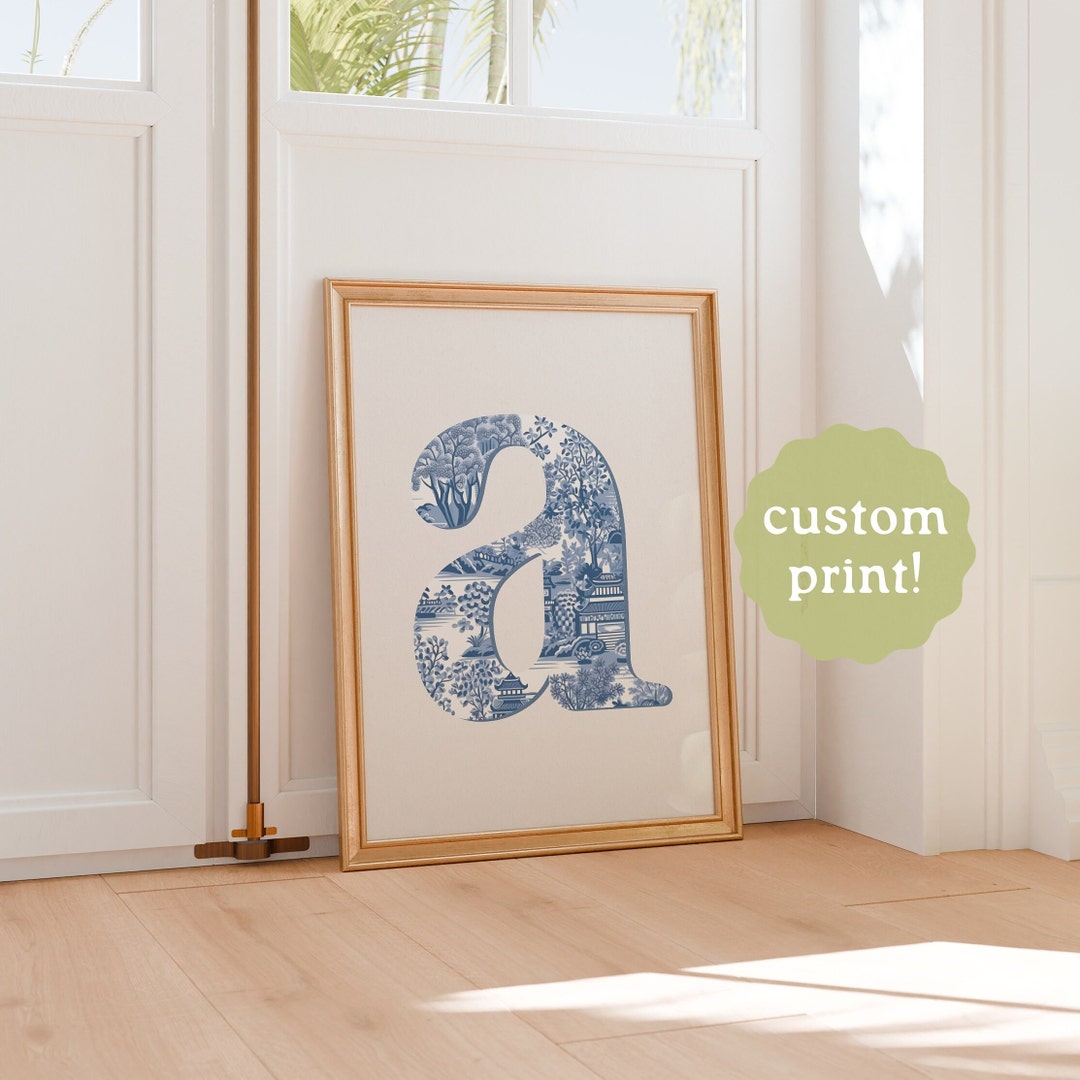 Custom Delft Blue Monogram Print Personalized Wall Art Coastal ...