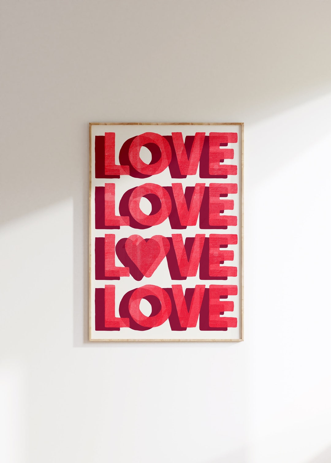 Red Love Print Pink Valentines Day Card Risograph Heart Print Printable ...