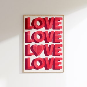 Red Love Print Pink Valentines Day Card Risograph Heart Print Printable ...