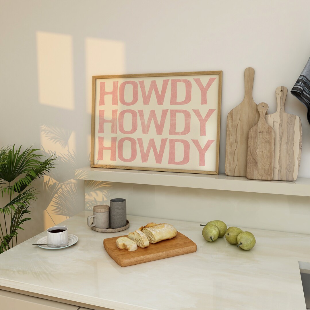 Howdy Print Coastal Cowgirl Decor Western Print Preppy Pink Wall Art ...