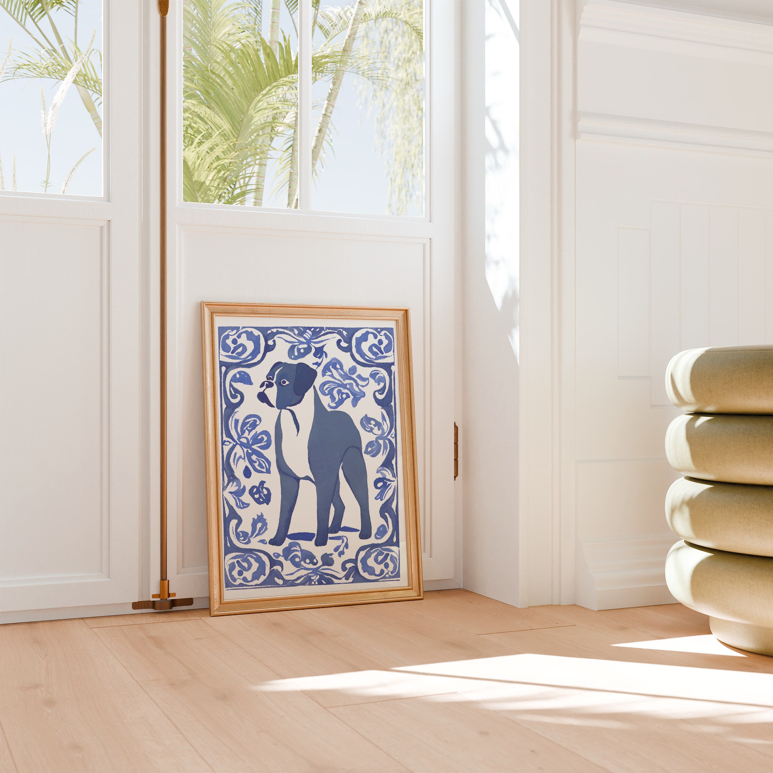 Blue Willow Boxer Dog Print: Delft Blue Watercolor Wall Art (digital ...