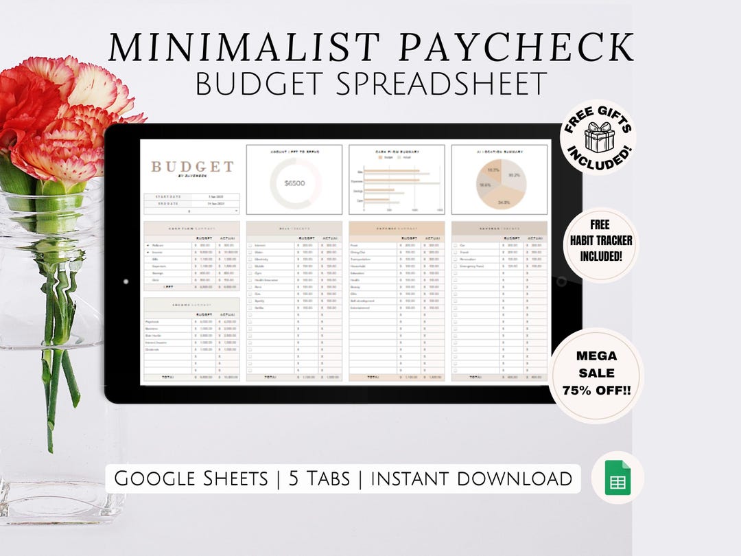 Google Sheets Paycheck Budget Savings Schedule Custom Advanced Money ...
