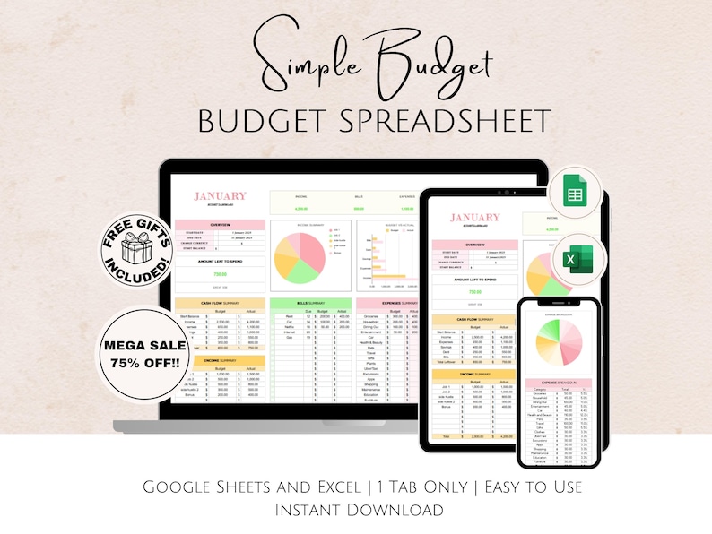 One Page Monthly Budget Spreadsheet, Personal Professional Template ...