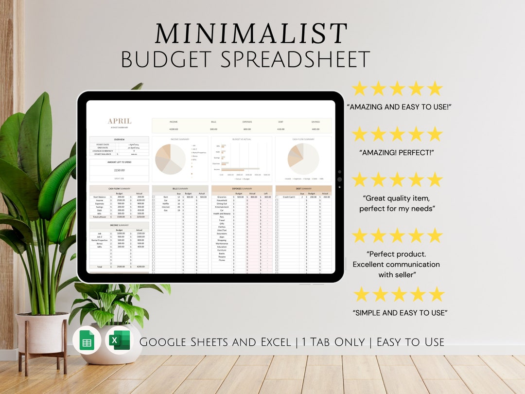 Minimalist Budget Spreadsheet Google Sheets & Excel for Freelancers ...