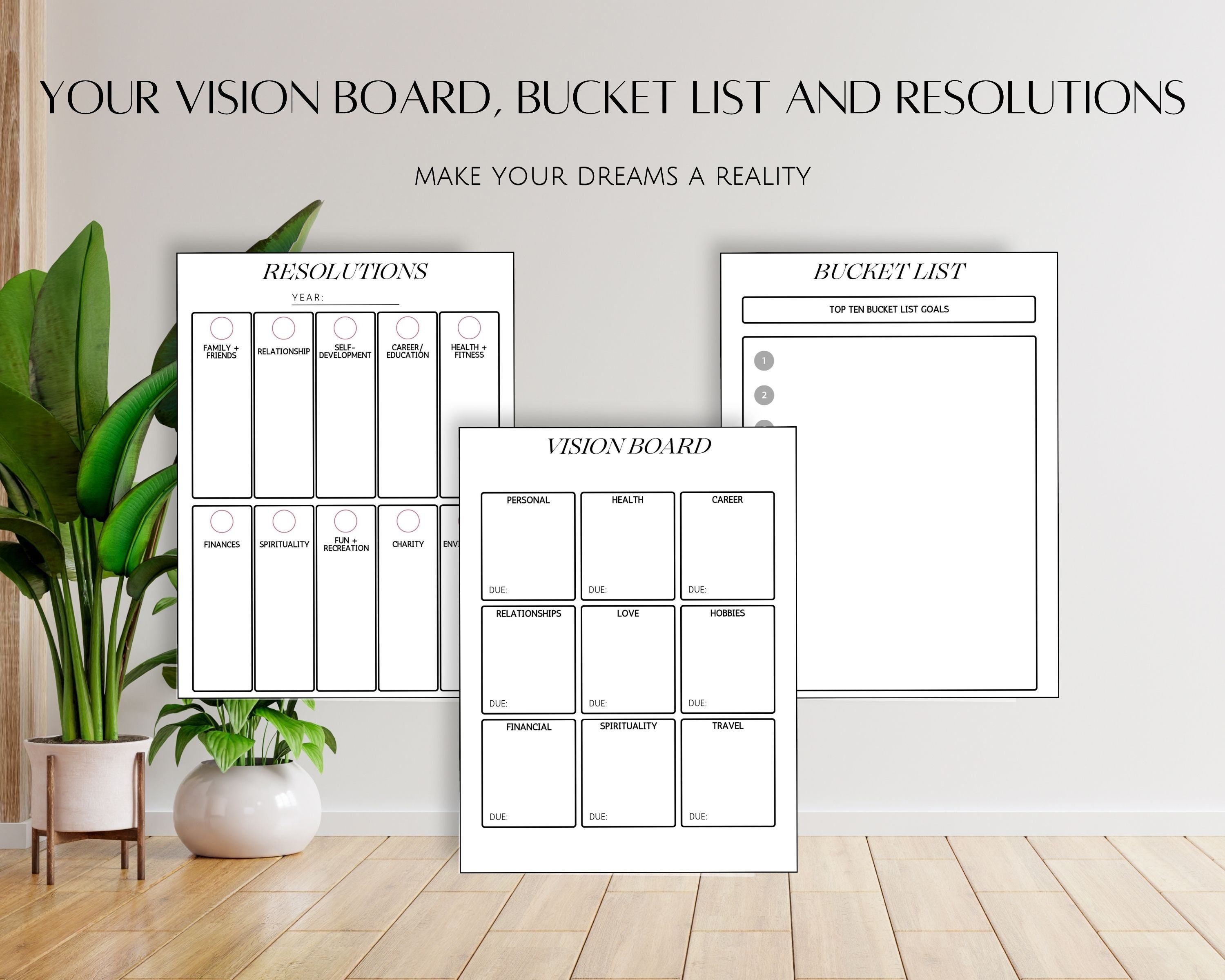Printable Fillable Goal Planner Bundle, Daily Weekly Monthly Yearly ...