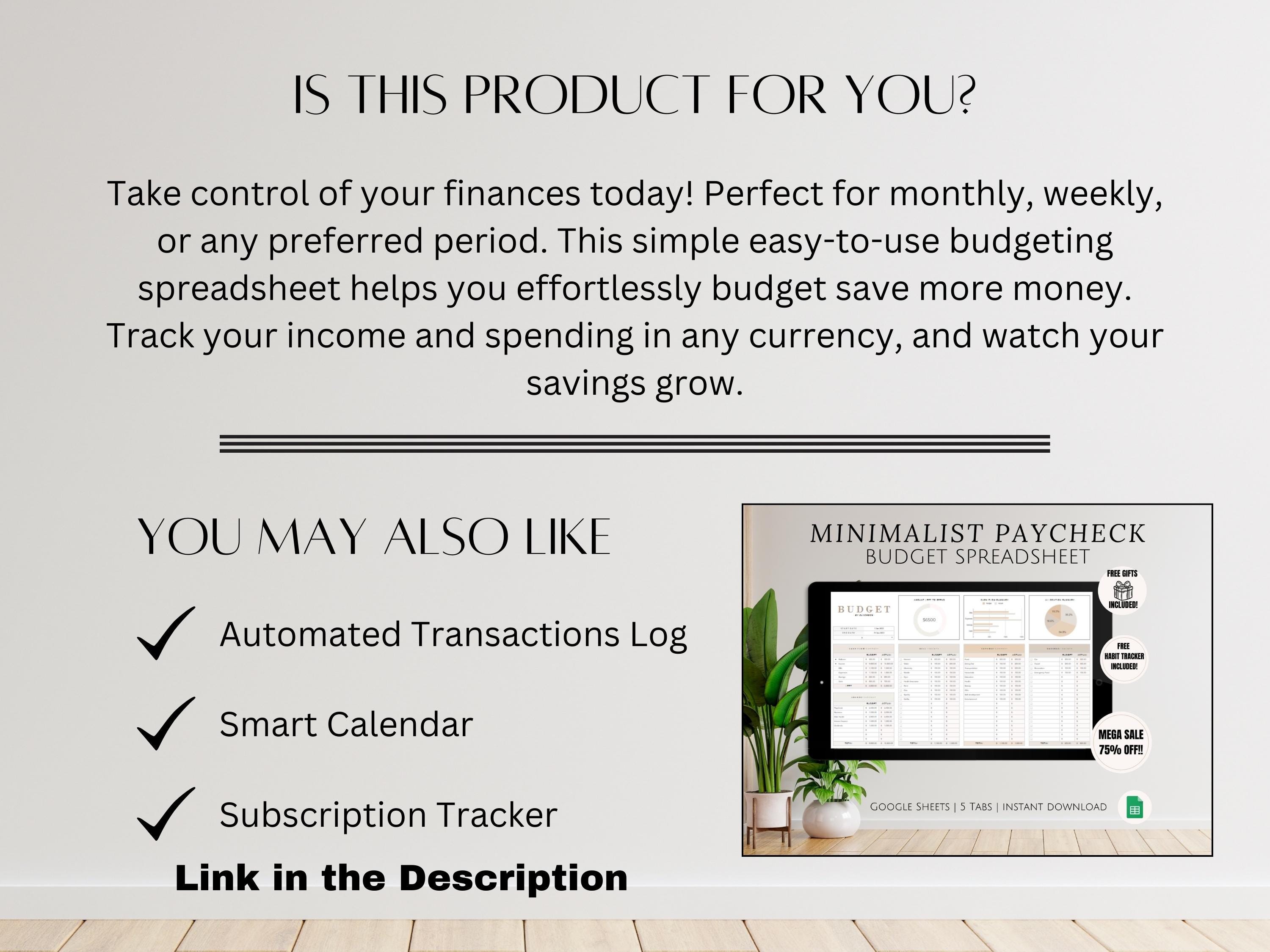 Minimalist Budget Spreadsheet Google Sheets & Excel for Freelancers ...