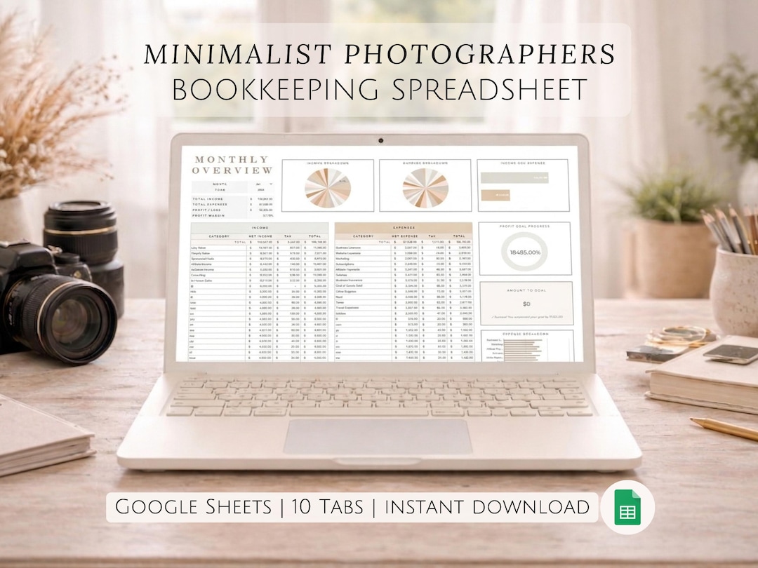 Google Sheets Photographer Bookkeeping Spreadsheet Business Income ...