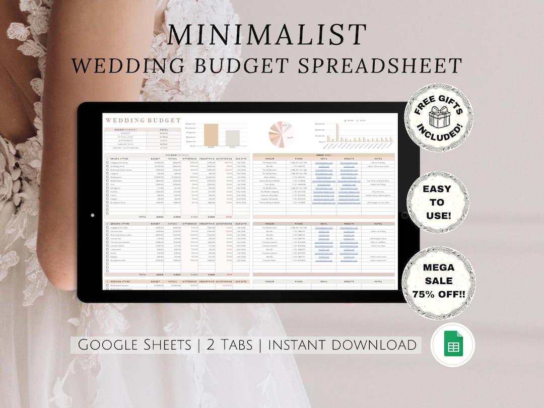 Wedding Budget Google Sheets Simple Spreadsheet Bride Groom Expense ...