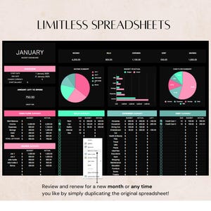 Dark Mode Excel and Google Sheets Budget Planner, Beginners Monthly ...