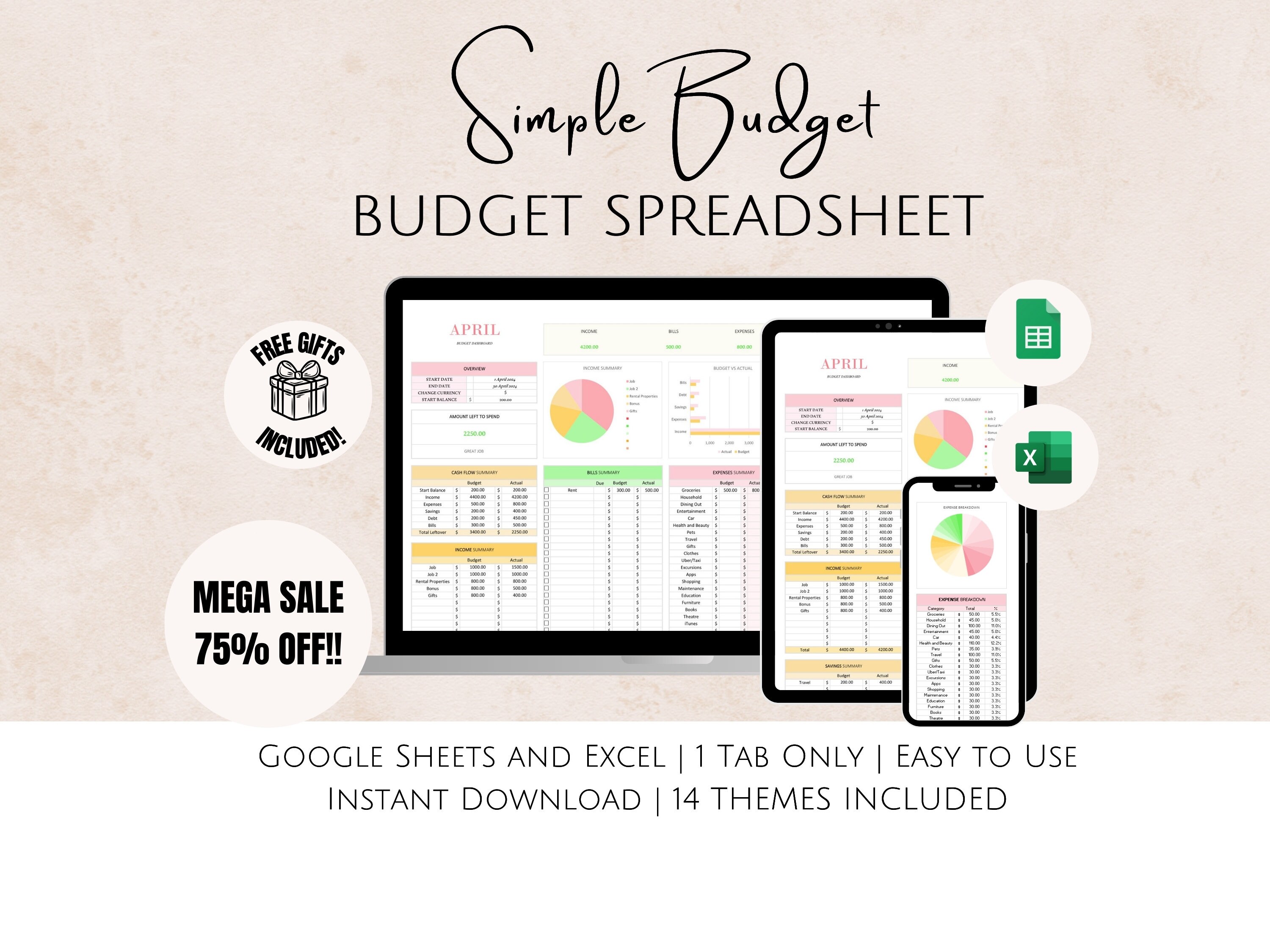 One Page Monthly Budget Spreadsheet, Personal Professional Template ...