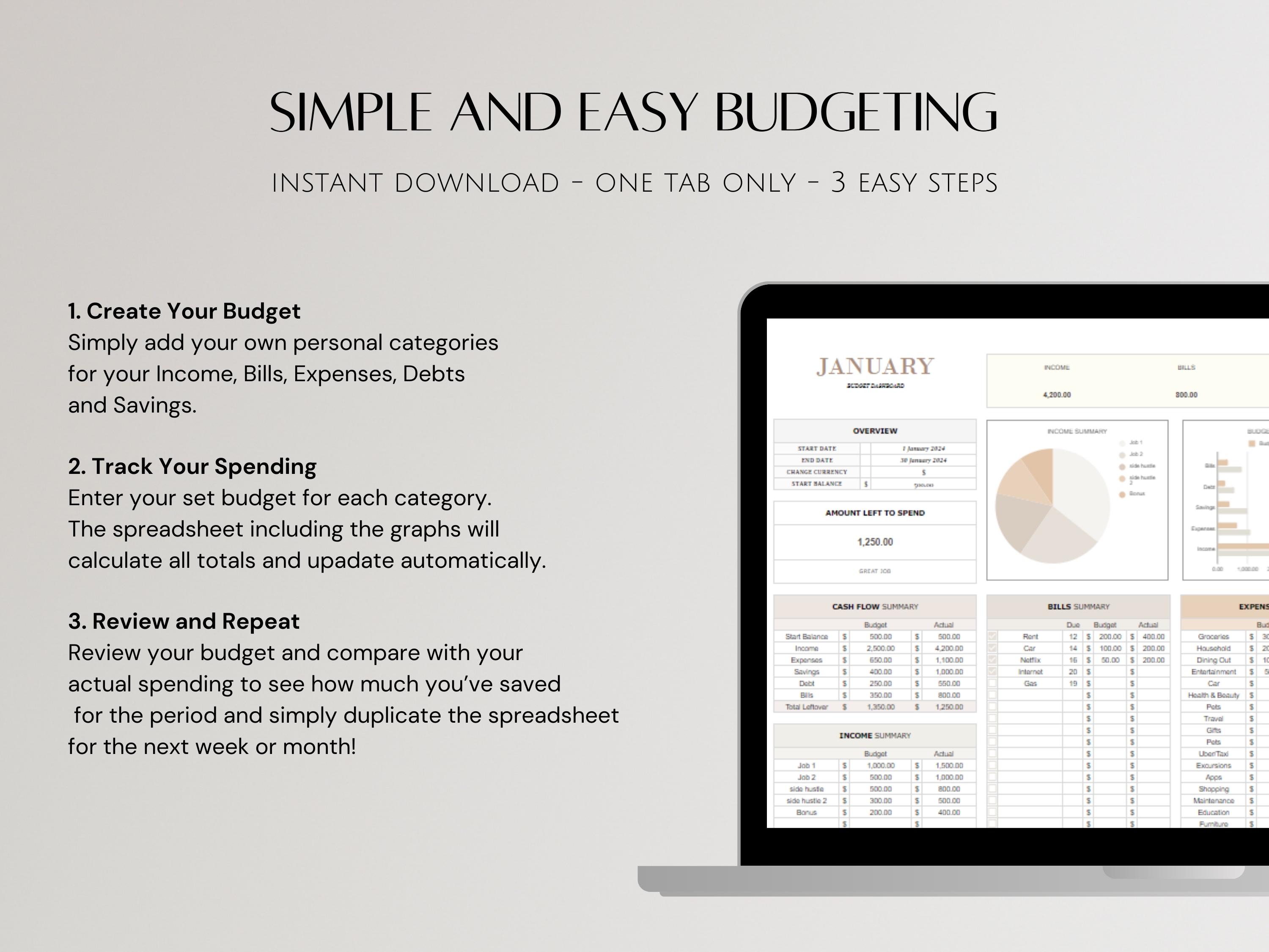 Minimalist Budget Spreadsheet Google Sheets & Excel for Freelancers ...