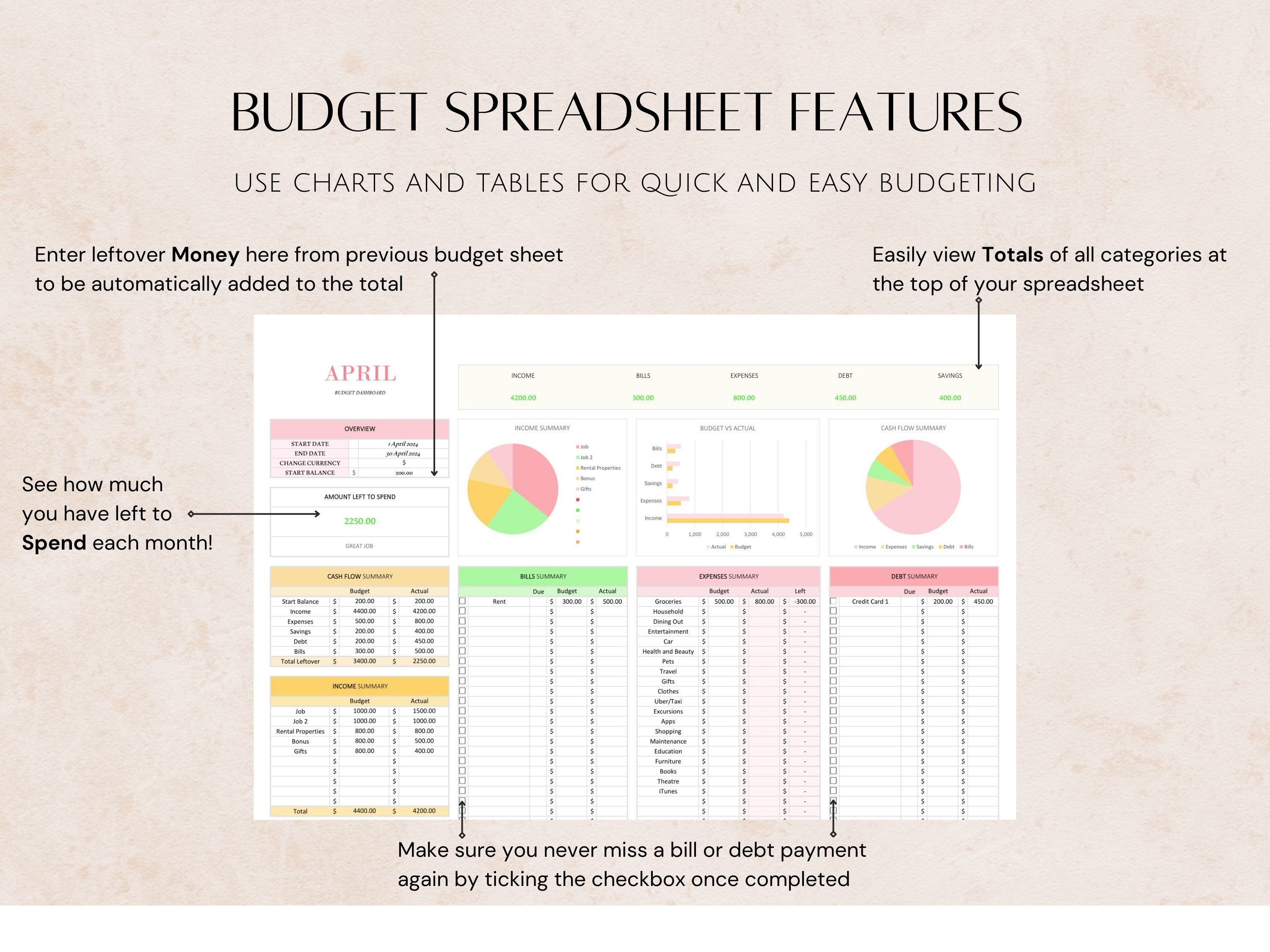 One Page Monthly Budget Spreadsheet, Personal Professional Template ...