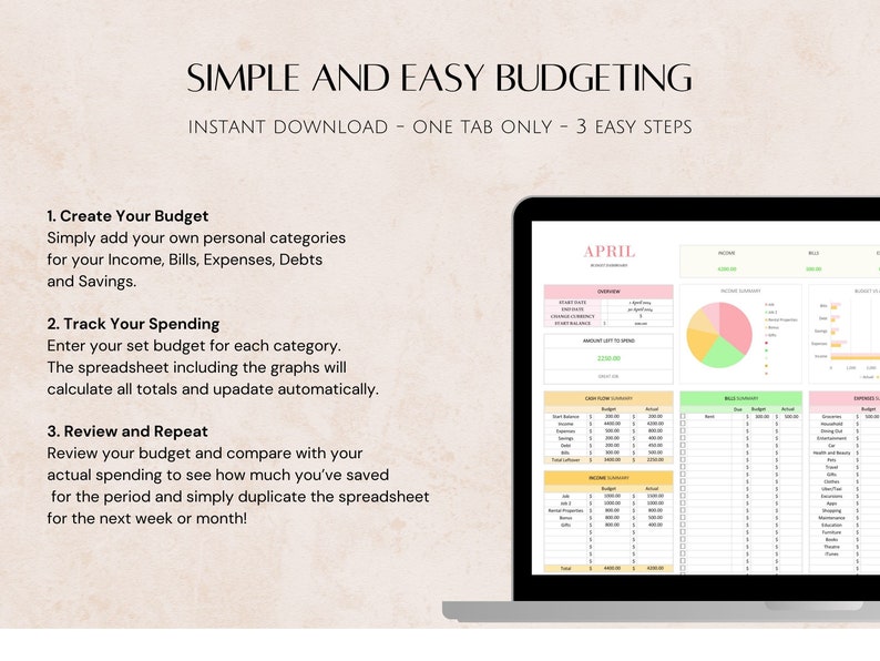 One Page Monthly Budget Spreadsheet, Personal Professional Template ...