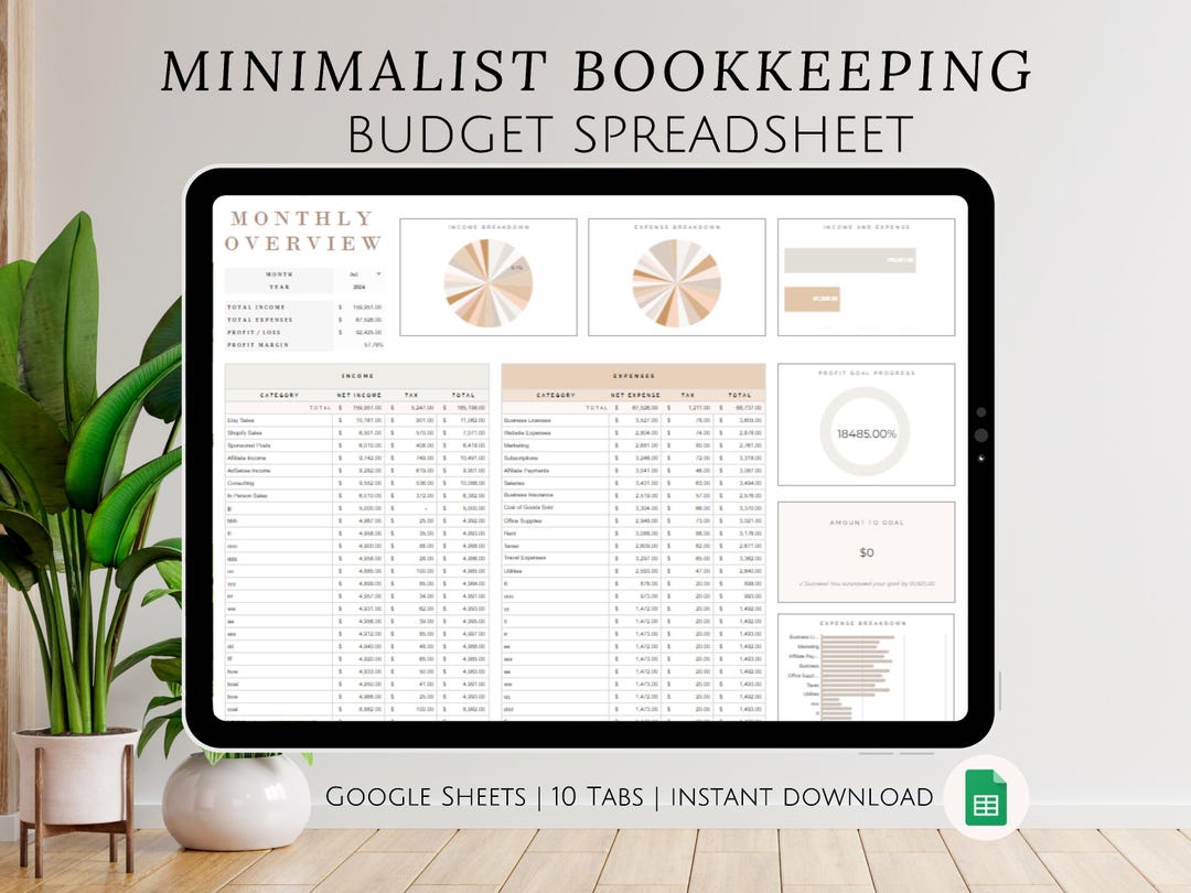 Simple Small Bookkeeping Business Google Sheets Spreadsheet Minimalist ...