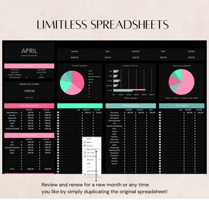 Dark Mode Excel and Google Sheets Budget Planner, Beginners Monthly ...
