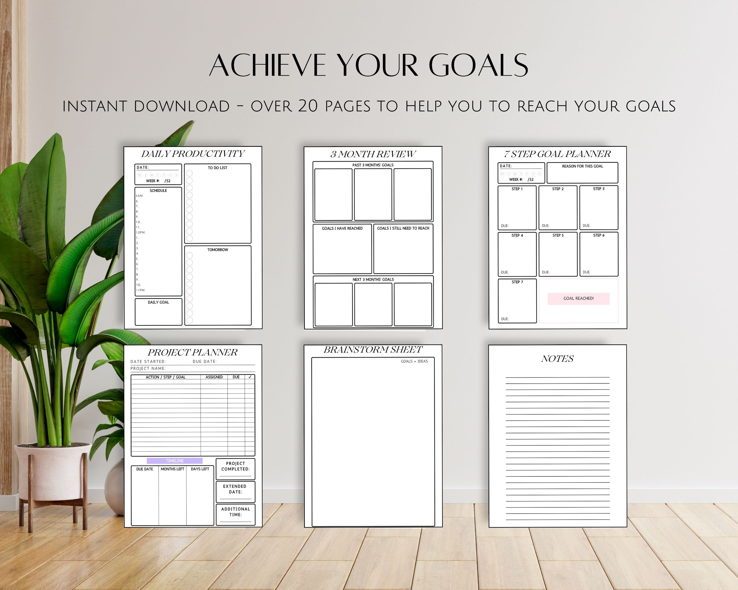 Printable Fillable Goal Planner Bundle, Daily Weekly Monthly Yearly ...