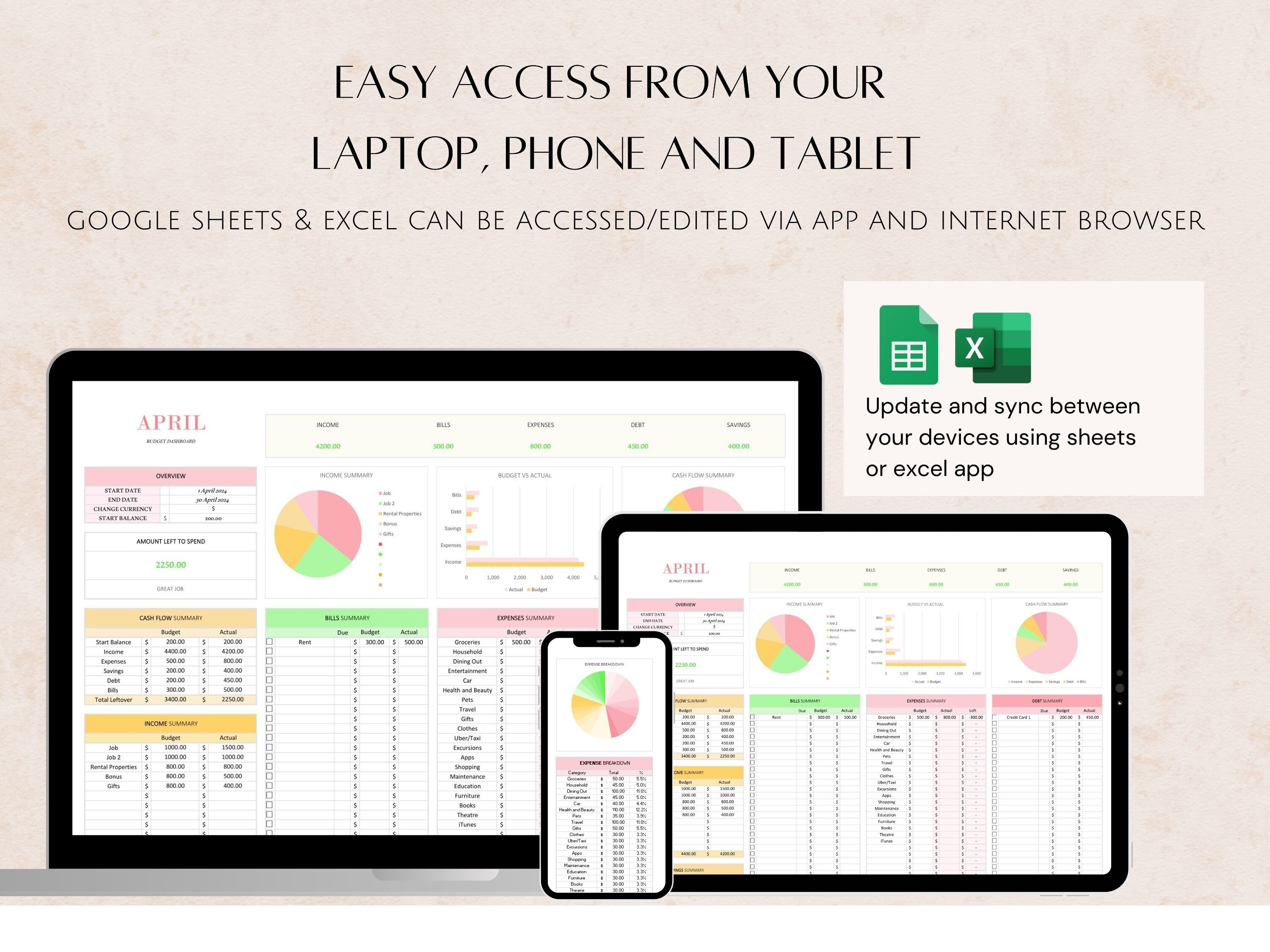 One Page Monthly Budget Spreadsheet, Personal Professional Template ...