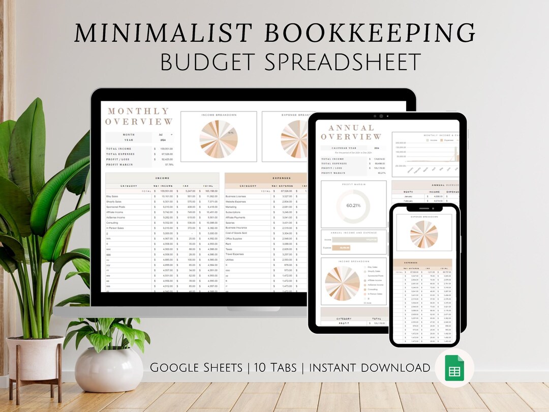 Simple Small Bookkeeping Business Google Sheets Spreadsheet Minimalist ...