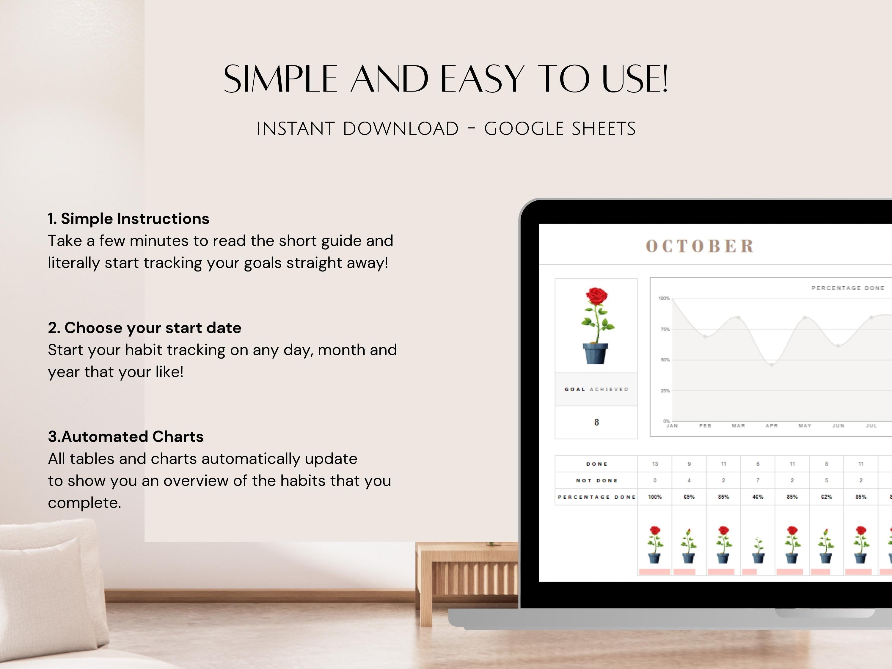 Google Sheets Habit Goal Tracker Spreadsheet Daily Self-improvement ...