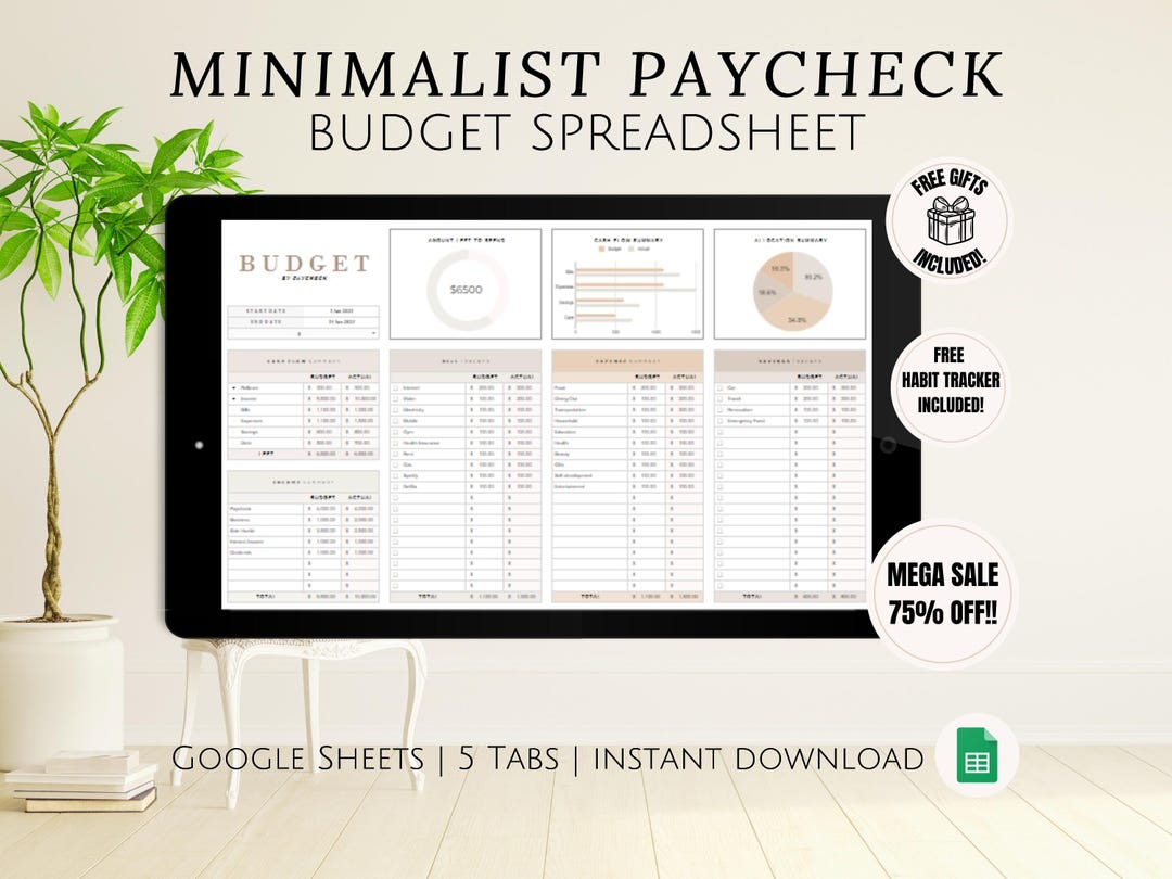 Paycheck Budget Wage Google Sheets Spreadsheet for Full-time Workers ...