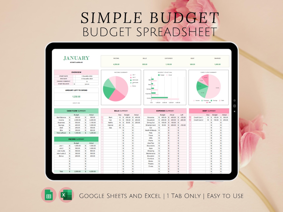 Easy Budgeting Google Sheets and Excel Template, Weekly Biweekly Budget ...