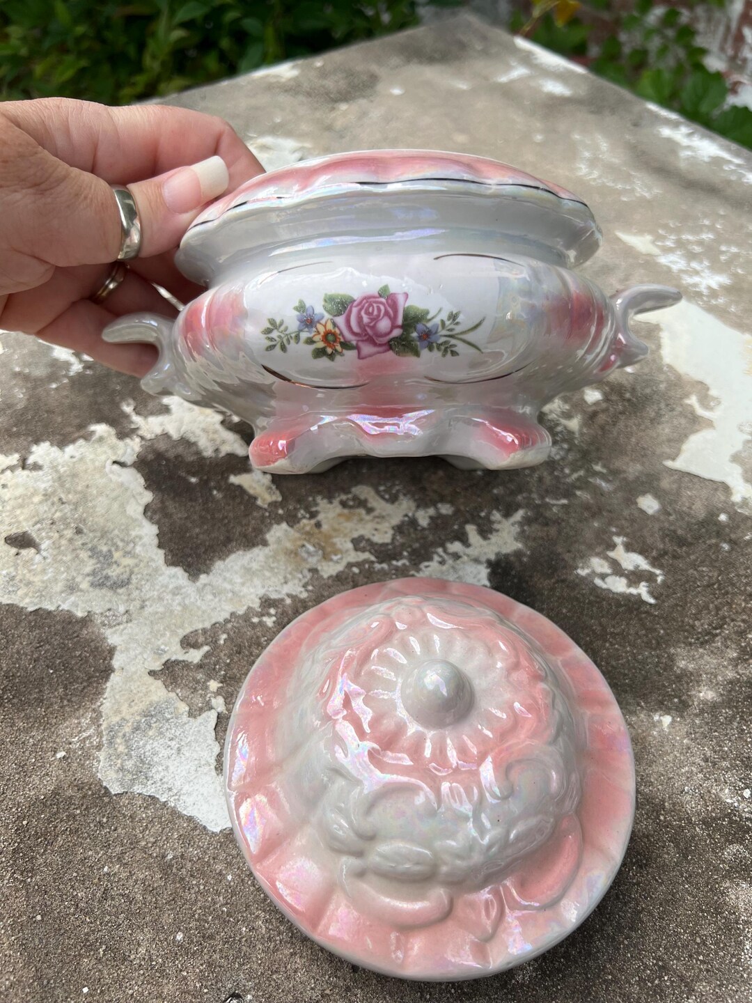 VINTAGE LUSTERWARE Ceramic Bowl With Lid Pink & White W/ Flowers - Etsy