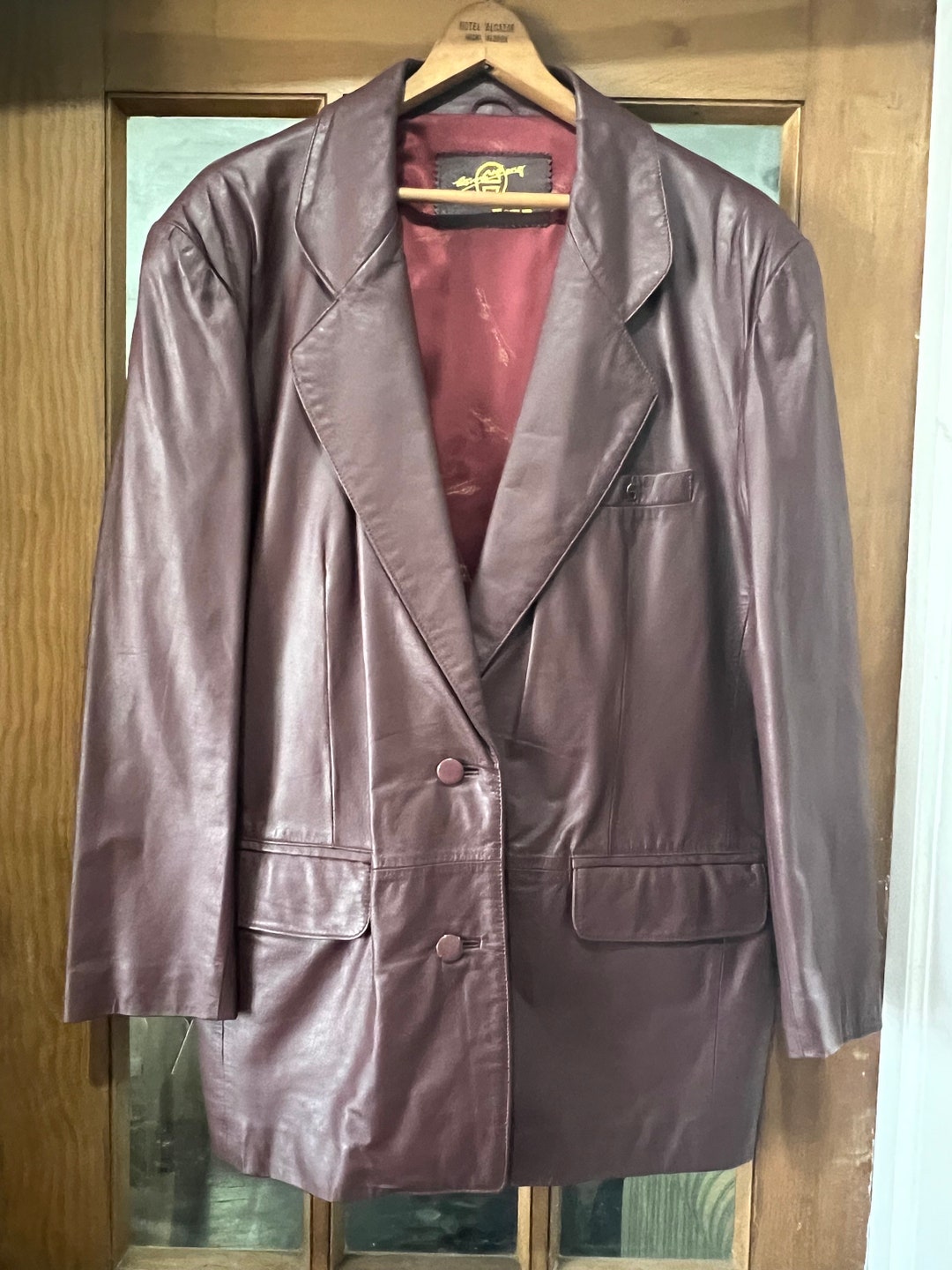 Vintage ETIENNE AIGNER Ox Blood Leather 2 Button Blazer Jacket Pockets ...