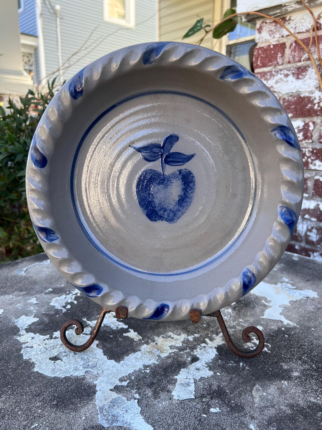 Rowe Pottery Works 10.25” Salt Glaze Apple Pie Plate Dish Bowl ...