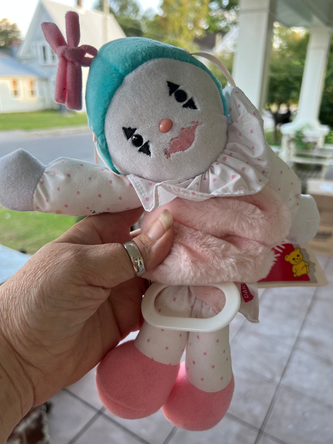 Dakin Pink Clown Crib Pull Down Baby Toy Plush Musical 1987 WORKS VTG ...